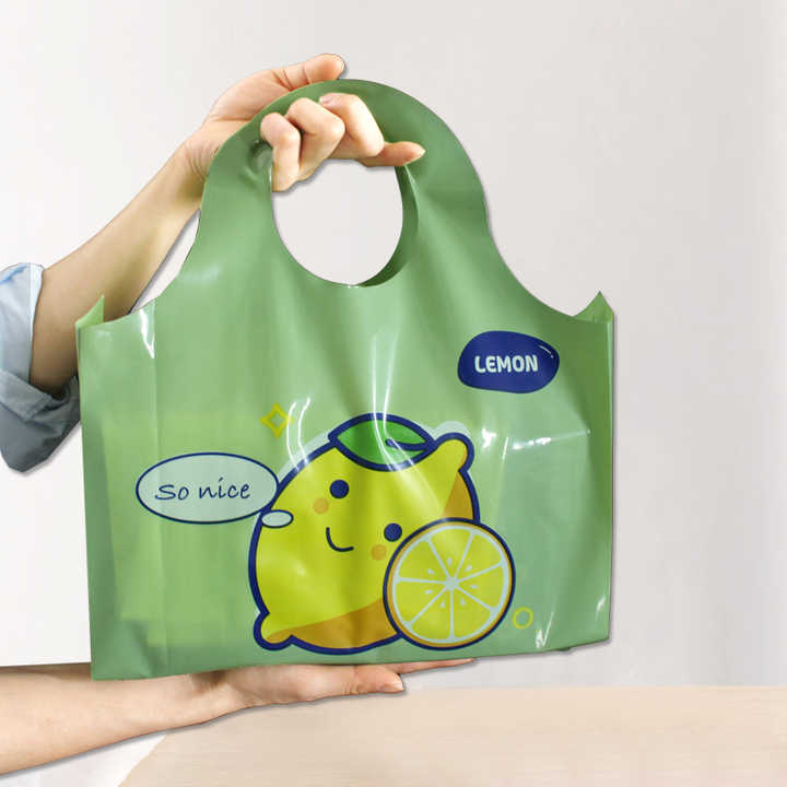 Custom Logo Green PE Shopping Bags with Wave Handle Thick Factory-Price ...