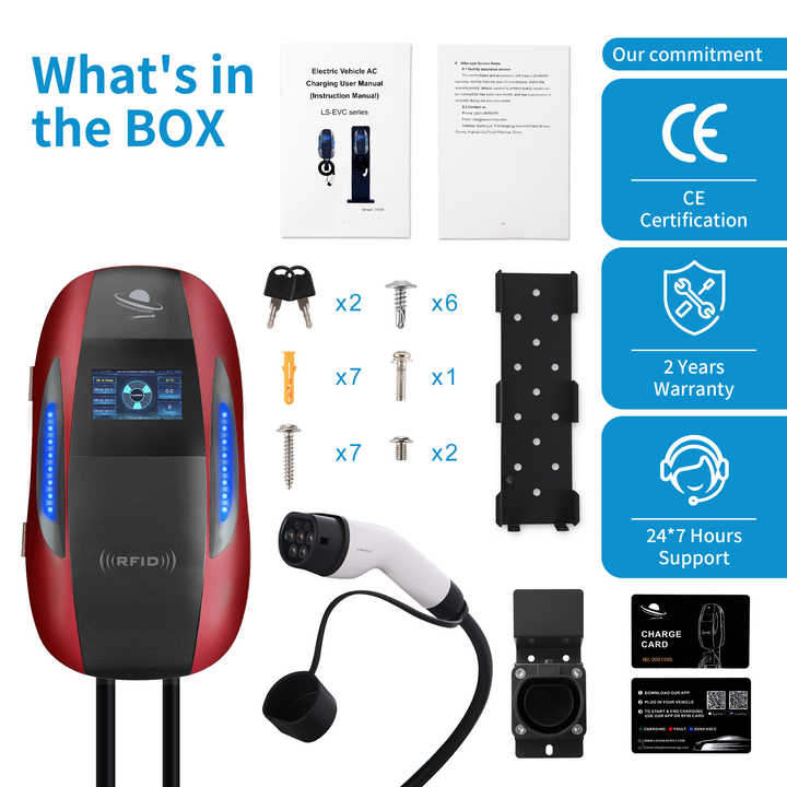 Wallbox 32A Electric Vehicle Charger 7KW 22KW IP65 Wall-Mounted Installation GB Interface ...