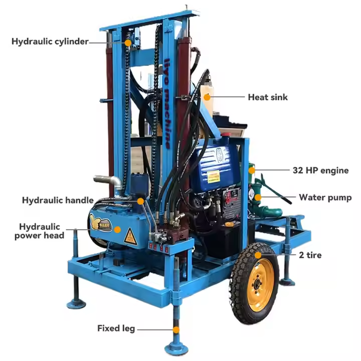 Rotary Water Well Drilling Rig Portable 200 Meter Deep Small Water Well ...