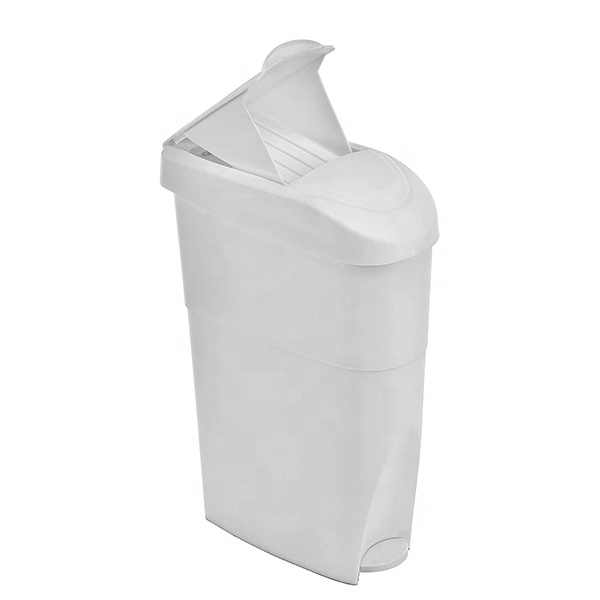 White Slim Plastic Waste Container with Easy Open Top Double Lid Trash ...