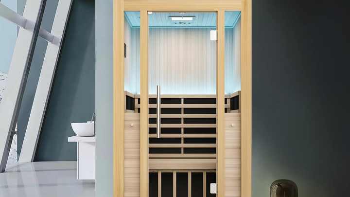 Spruce Hemlock Far Infrared Mini Sauna - Home Spa Wood Cabinet