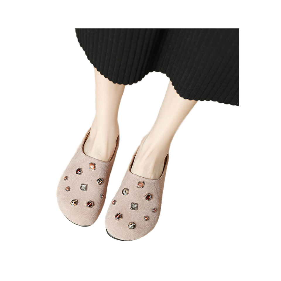 Split Leather Rhinestone Thick-soled Anti-Slippery Height-Increasing ...