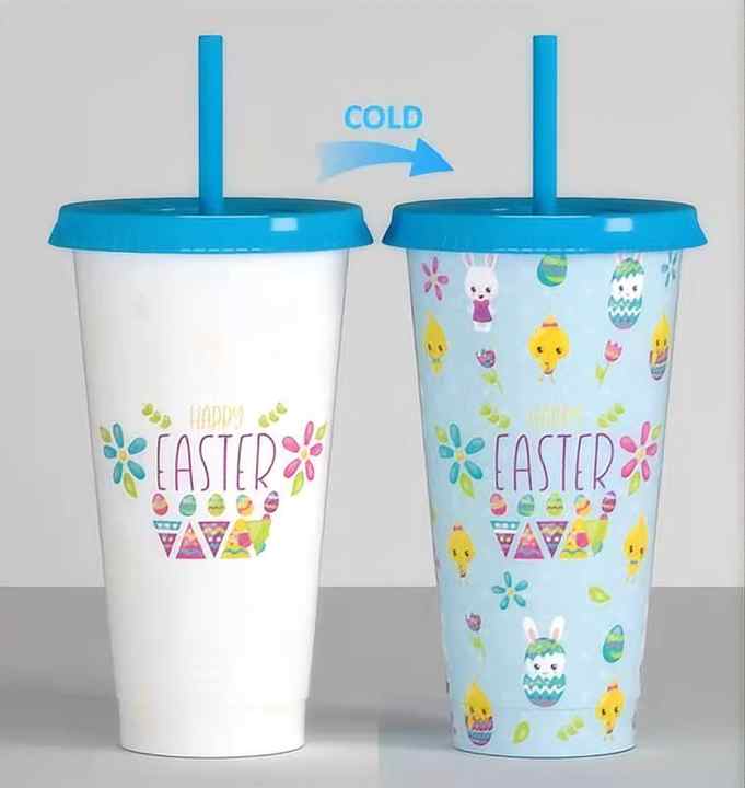 710ml Easter Reusable Color Changing Cups with Lids and Straws Plastic ...