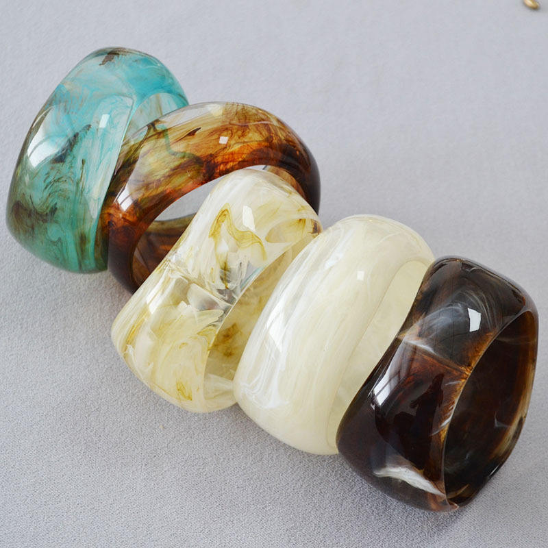 JS Chunky Clear Acrylic Bracelet Bangles Colorful Geometric Large Round ...