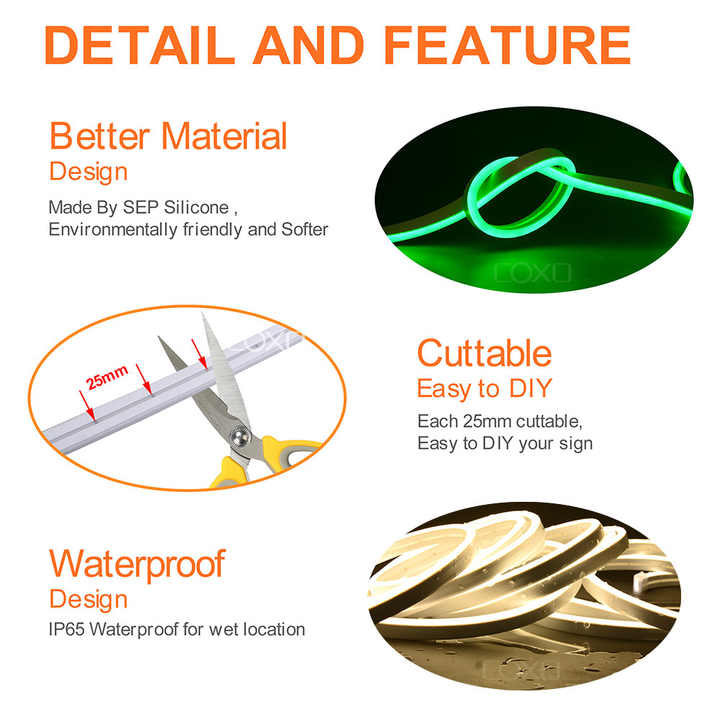 5*11mm 6x12mm Flex Neon Light Strip IP65 Outdoor Waterproof 12V ...