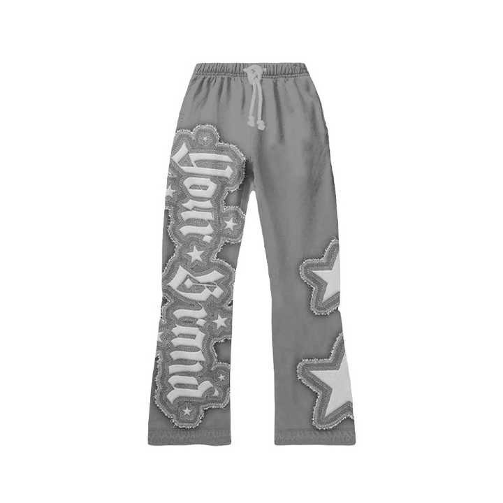 Distressed Embroidered Sweatpants - Heavyweight Comfort