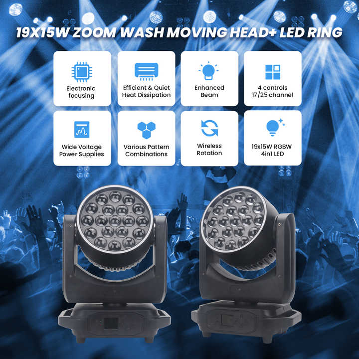 Lyre Wash 19x15w RGBW 4in1 LED Moving Head Light for Events