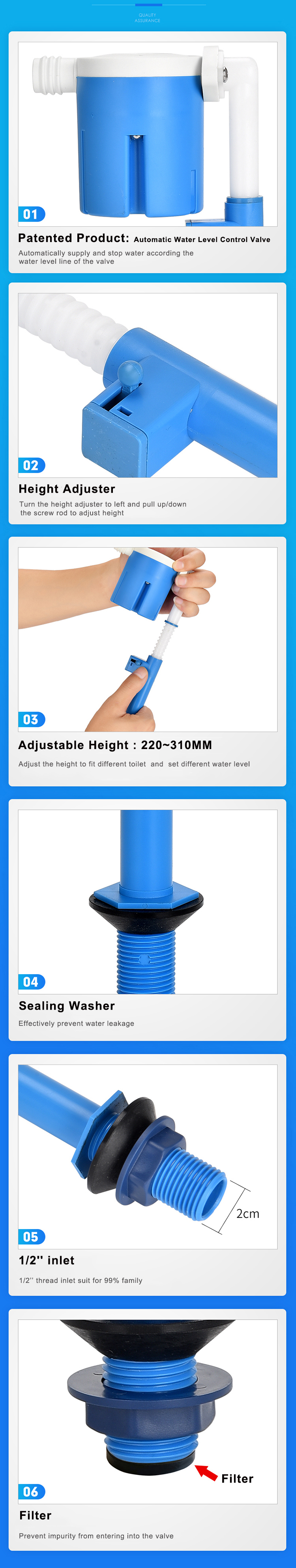 Cistern Filling Valve with Silent Adjustable inlet Bottom filling Valve ...