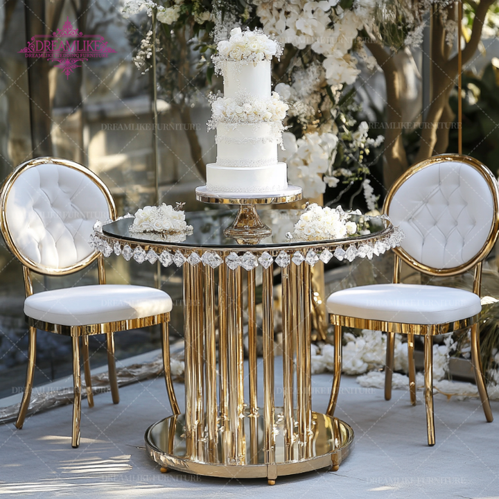 Gold Wedding Cake Table - Modern Luxury for Outdoor Events