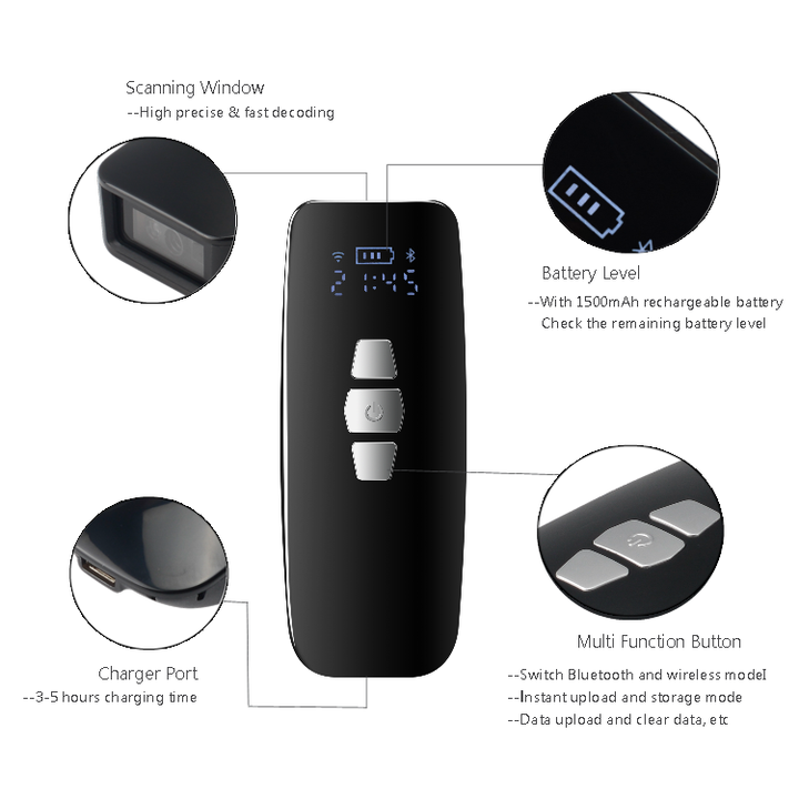 Portable Mini 2D Bluetooth Wireless Qr Code Reader Barcode Scanner for ...