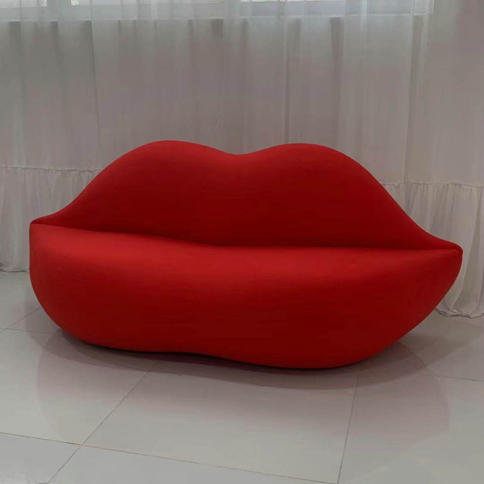 Luxury Modern Red Cashmere Lip Sofa Living Room Modular Fabric Sofa Set ...