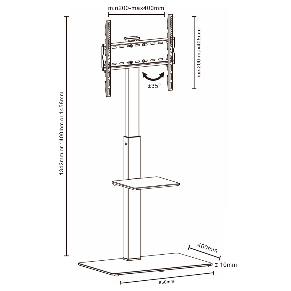 Heavy Duty Tv Floor Trolley Screen Stand Tv Bracket Adjustable Height ...