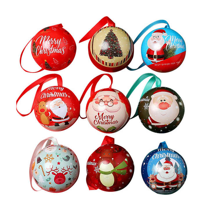 Christmas Decorations - Tinplate Round Ball with Ribbon