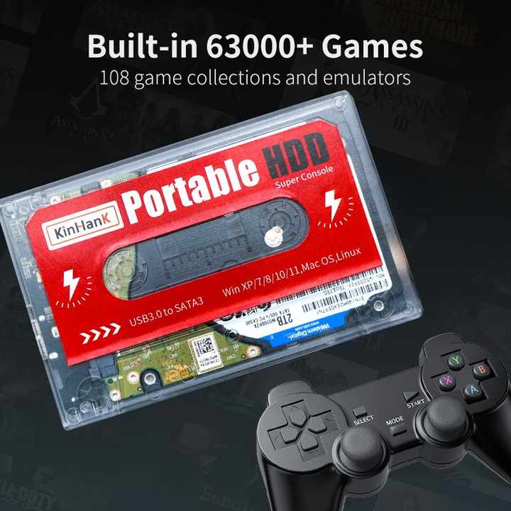 2T HDD Portable External Game Hard Drive Disk Super Console For Laptop/Pc Base with 63000+ Games ...