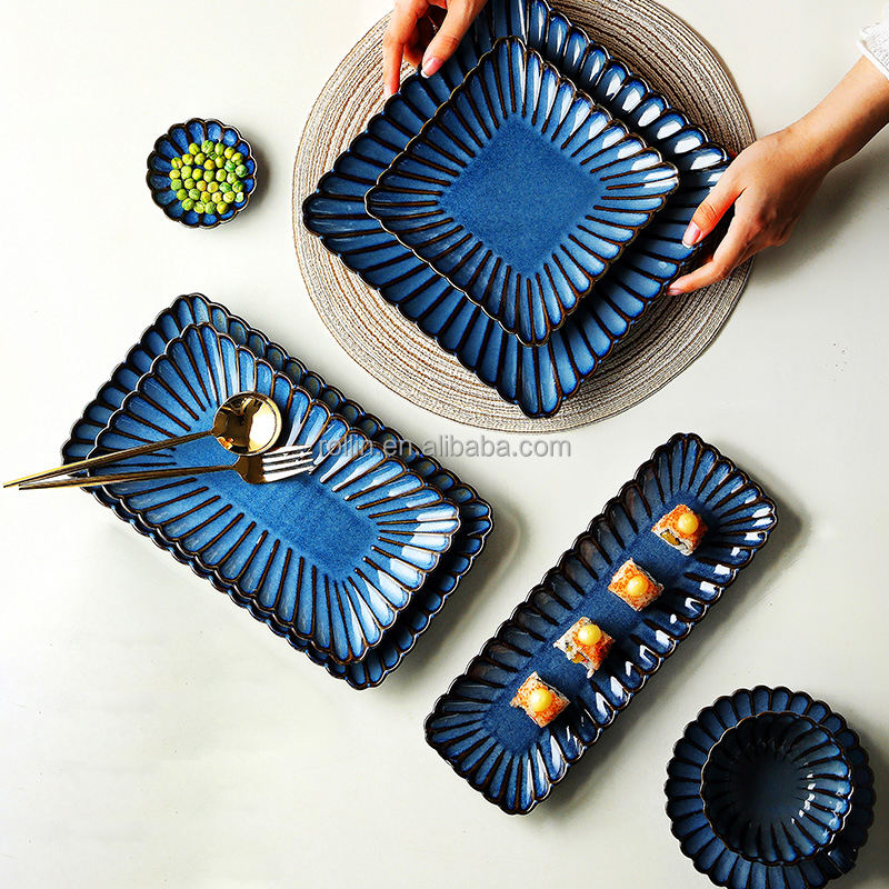 Blue Ceramic Dinner Plate Set - Perfect for Hotels & Restaurants