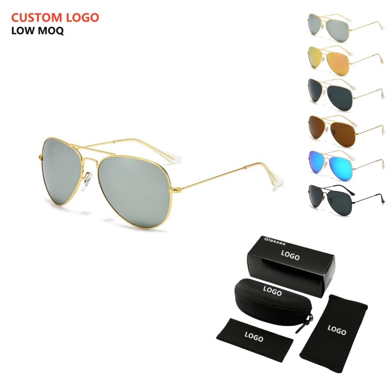 3026 Brand Style Metal Custom Brand Unisex Glass Lens Sunglasses