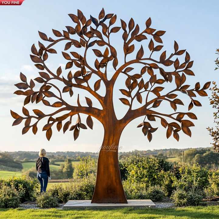 Abstract Garden Large Corten Steel Tree Sculpture by YOUFINE
