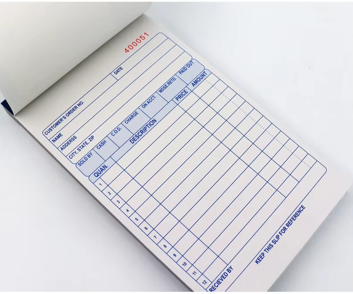 Invoice Receipt Book Carbonless Duplicate Order Form with Coated Paper ...