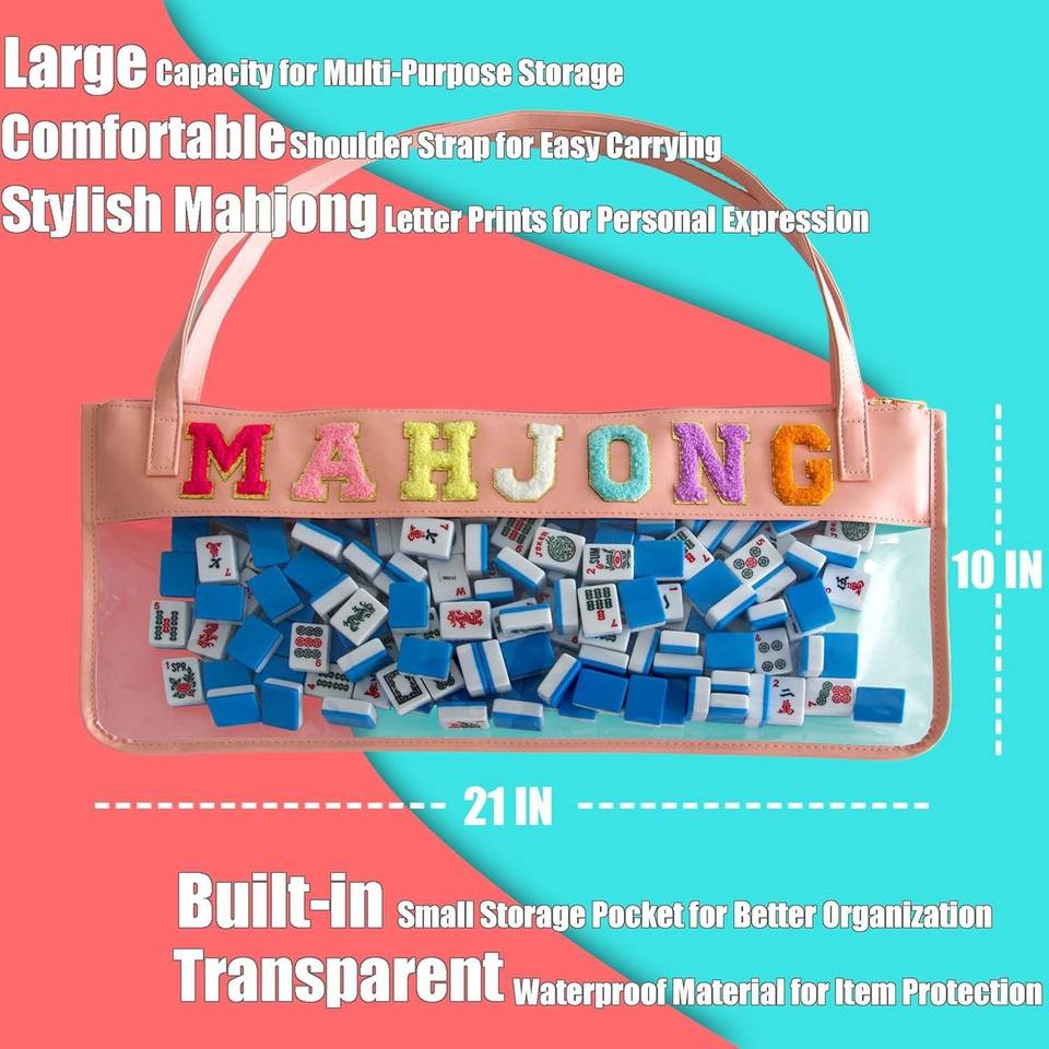 Fashion PVC Open Embroidered Letter Mahjong Bag Large Capacity ...