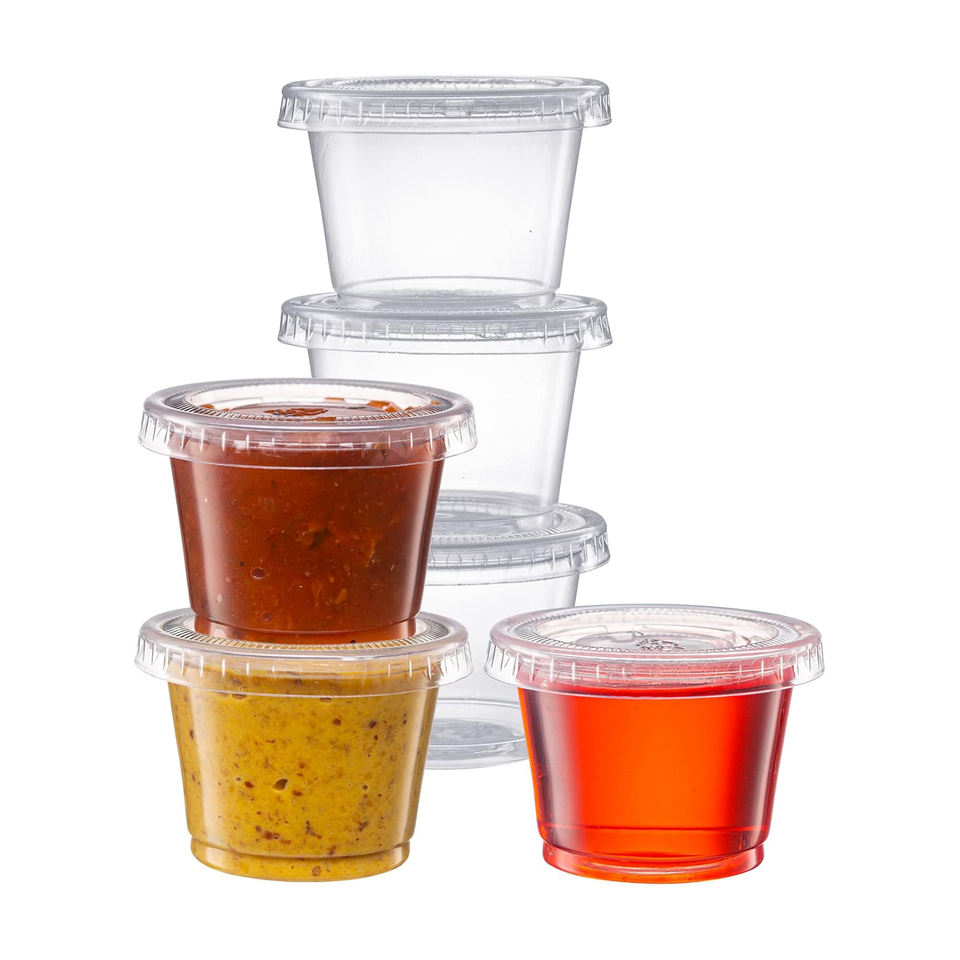 Eco-Friendly 5.5oz Clear Disposable Plastic Condiment Cups with Lids ...