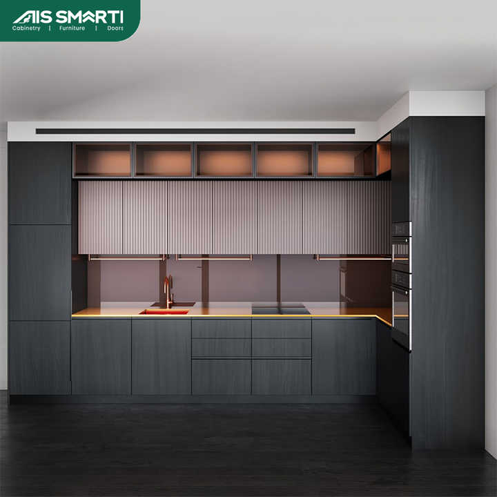 AIS 2025 Black Veneer Shaker Style Kitchen Cabinets High-Quality Solid ...