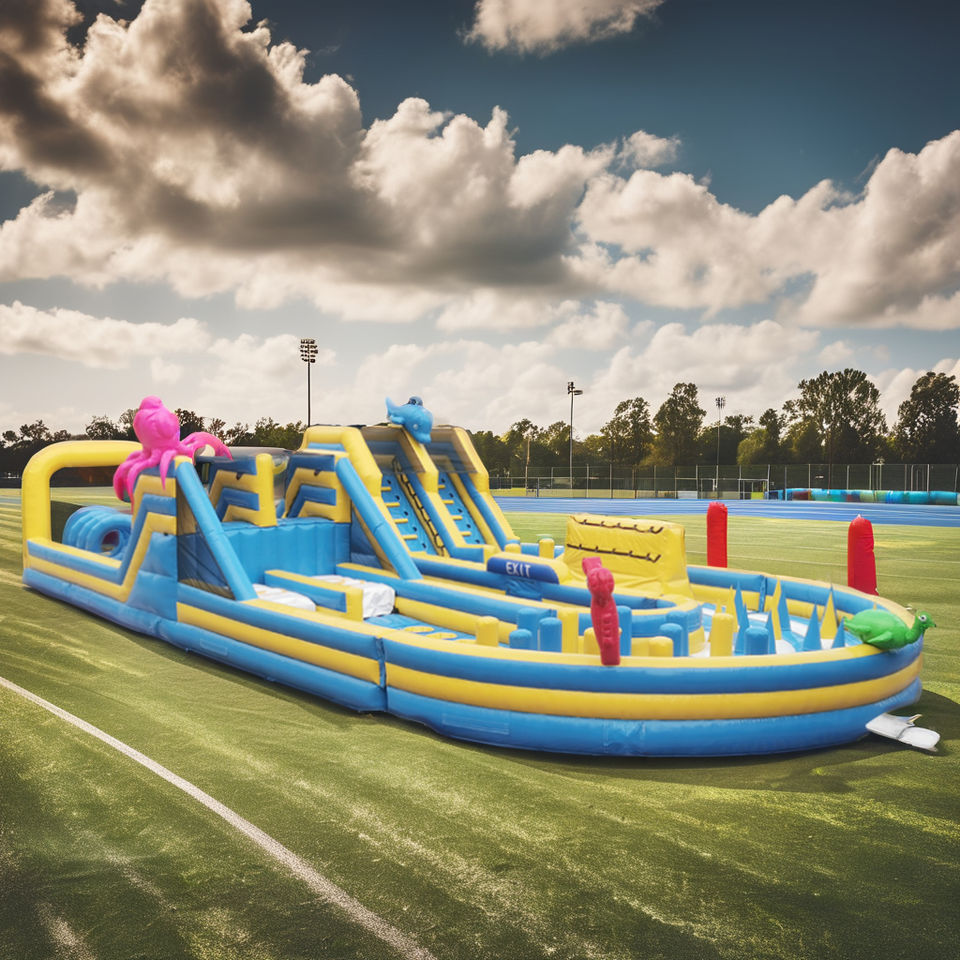 Blue Ocean Theme 20m Long Inflatable Obstacle Course Combo Giant PVC ...