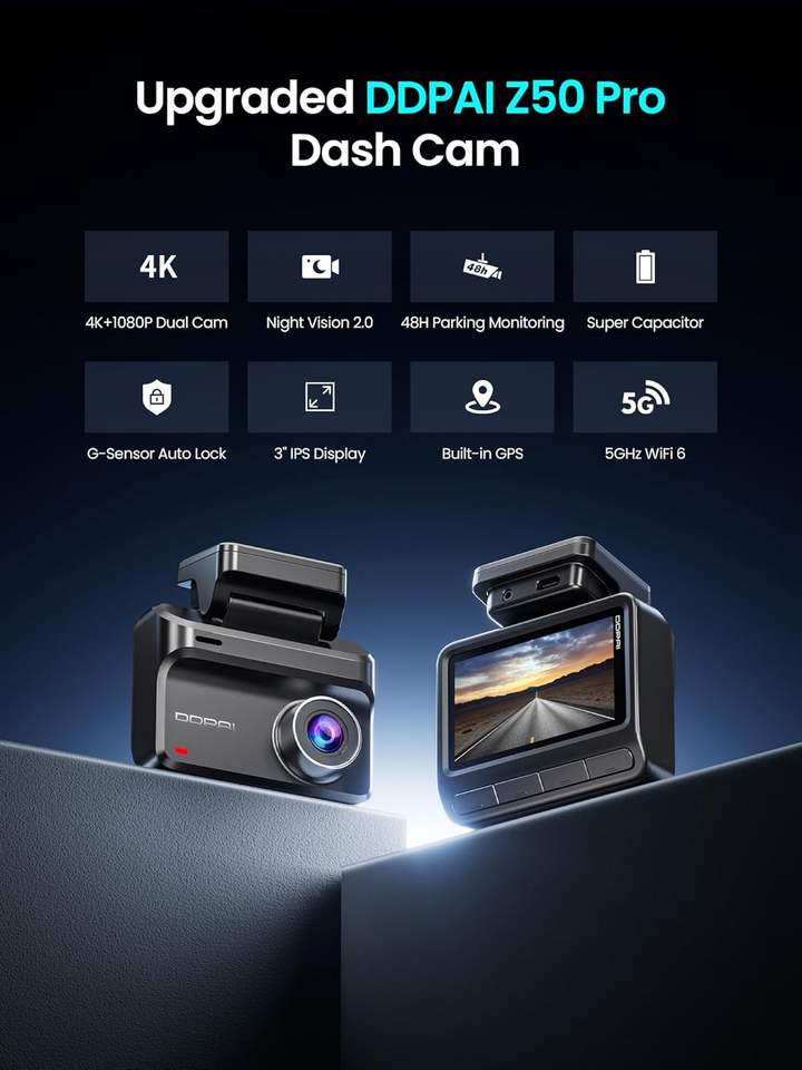 DDPAI Z50 Pro 4K Dash Cam GPS Front and Rear Dual Camera Night Vision 2 ...