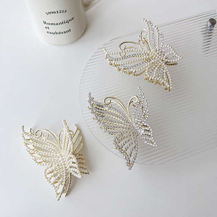 Alloy butterfly Hair Clips Luxury Metal Sparkling Rhinestone Big Hair ...