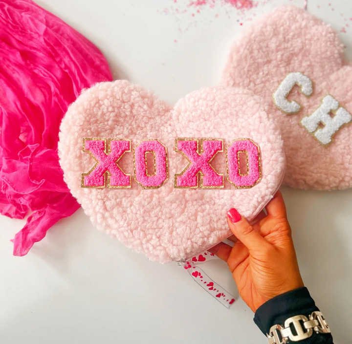 Heart Shaped Custom Makeup Bag Sherpa Chenille Valentine's Day Gift ...