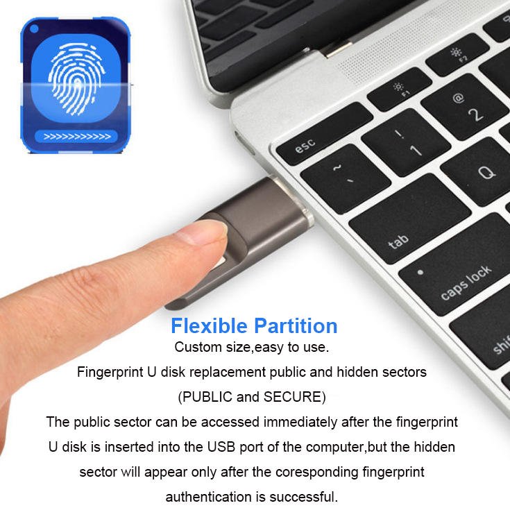 MOQ 1 PC 128gb 256gb 512gb Black Silver Metal Pen Drive Fingerprint ...