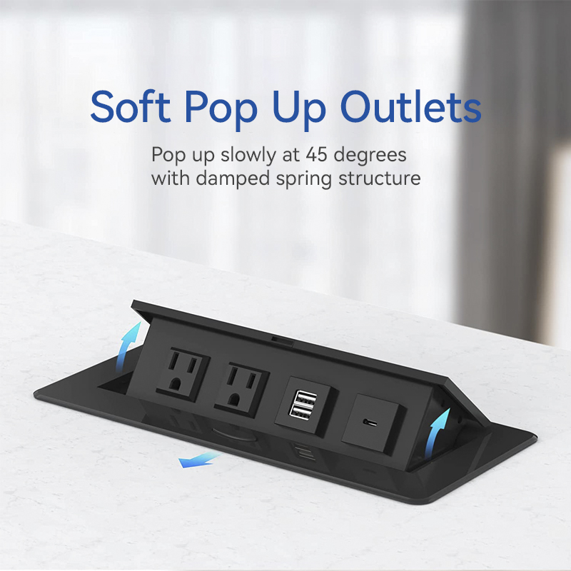 Pop-up power strip with USB C port Recessed power cord ring socket hub ...