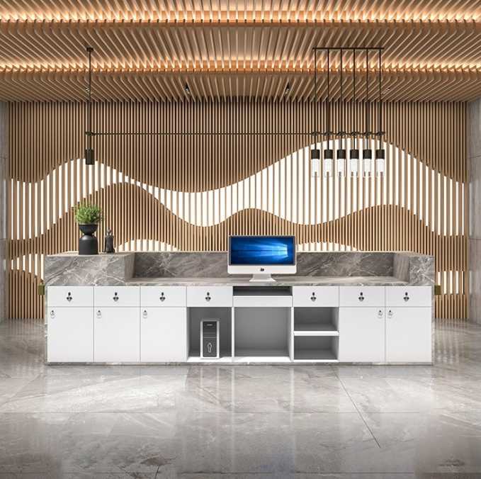 5 Star Luxury Hotel Reception Desk Marble Veneer and Wood Counter Desk ...