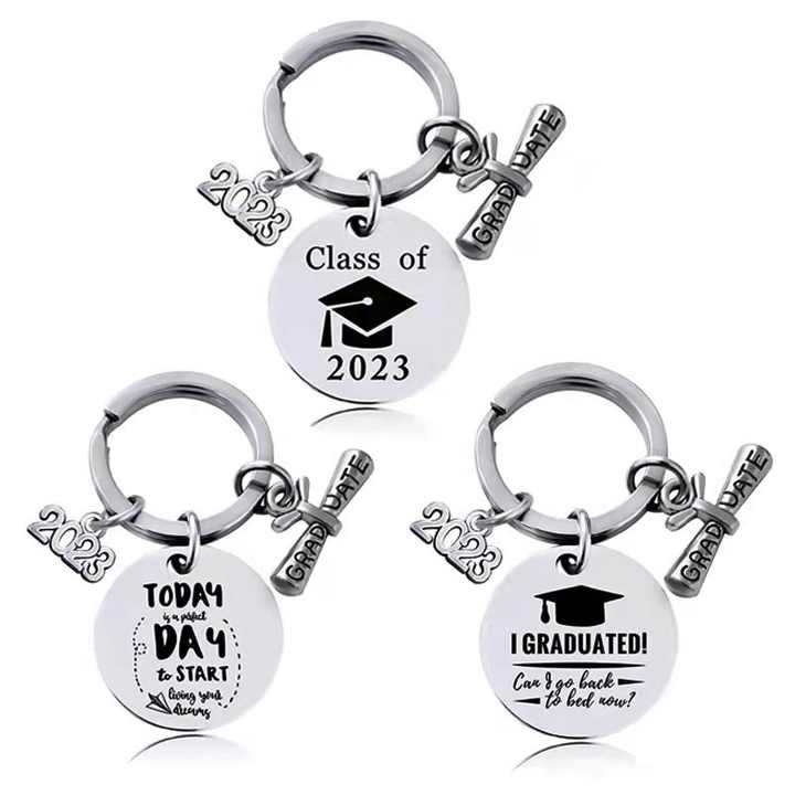 Silver Graduation Gifts Keychains Class of 2023 Round Inspirational ...