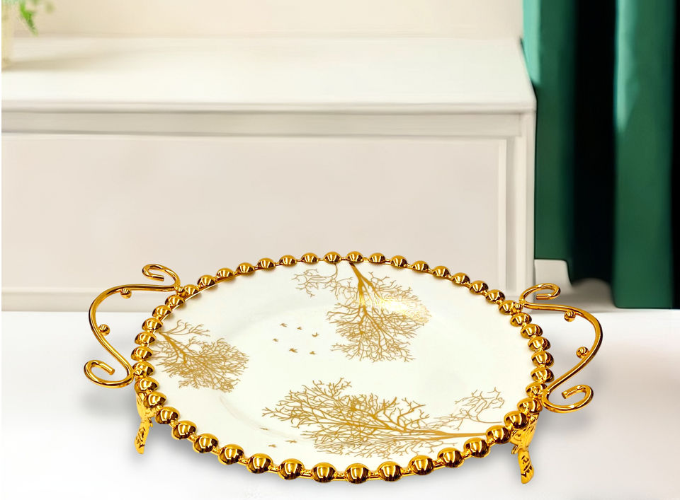 Round Ceramic Candy Chocolate Plate With Metal Serving Trays Platters ...