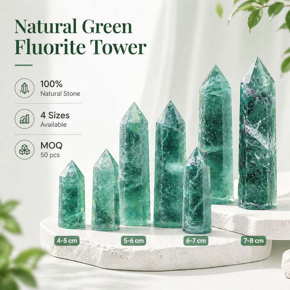 Natural Green Fluorite Tower Polished Crystal Point Home Decor ...