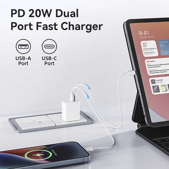 US Plug 20W PD Mobile Fast Charging USB a Type C Charger Block Dual ...