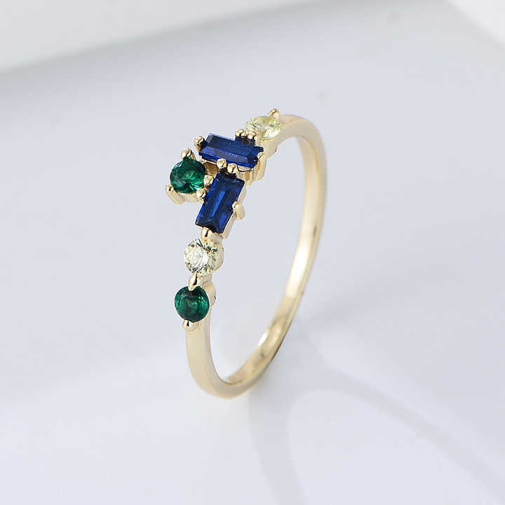 Dainty Blue Spinel Colorful Jewelry Psj S925 Sterling Silver 14k Gold Plated Band Rings for ...