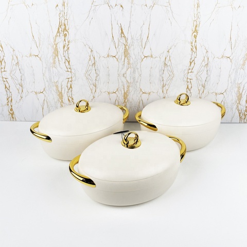 Oval Shaped Gold and Sliver Hot Pot Insulated Casseroles