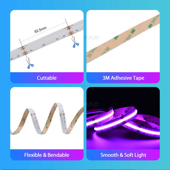 FCOB COB RGBW Flexible High Density 5 in 1 896leds/m 12mm DC 24V FOB COB RGBWW Led Strip ...