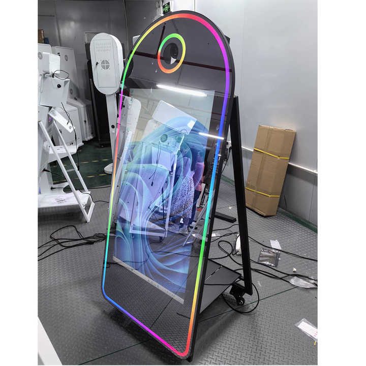Selfie Magic Mirror Photo Booth With Camera and Printer 13.3inch Oval Photo Booth Mirror ...