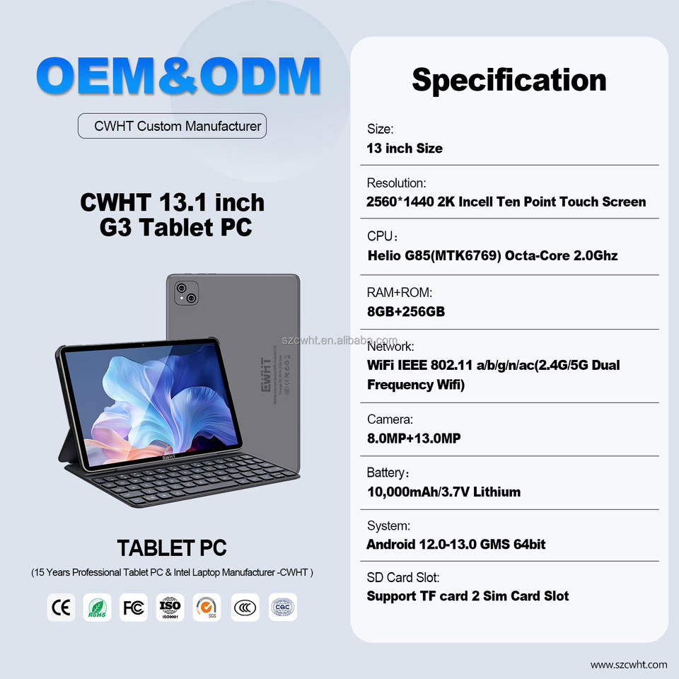 OEM PC Tablet 13 Inch Android 13 Octa Core 8GB+256GB 13MP 2560x1440 2K ...