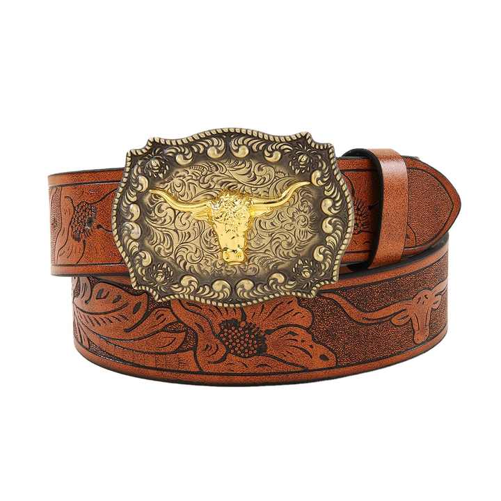 Wholesale Custom Fancy Western Pu Leather Belt Cowboy Design Bull Zinc ...