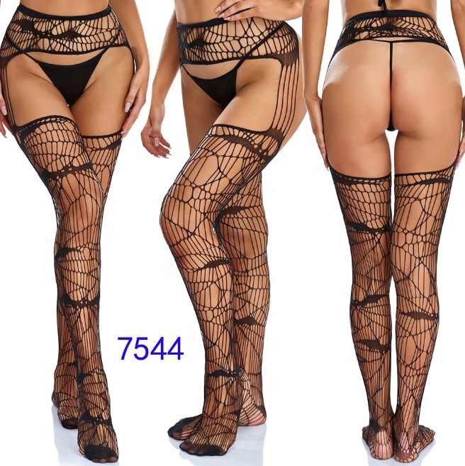 Factory Price Women's High Waist Fishnet Tights Suspenders Pantyhose Thigh High Stockings Black ...