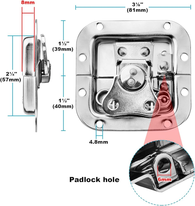 Flightcase Lock Cranked 9.5mm Deep Large Recessed Latch with Key ...