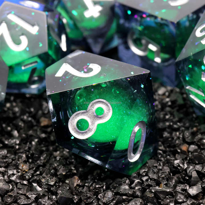Custom Liquid Core Sharp Edge Resin Dice Set for DND RPG Tabletop Games ...