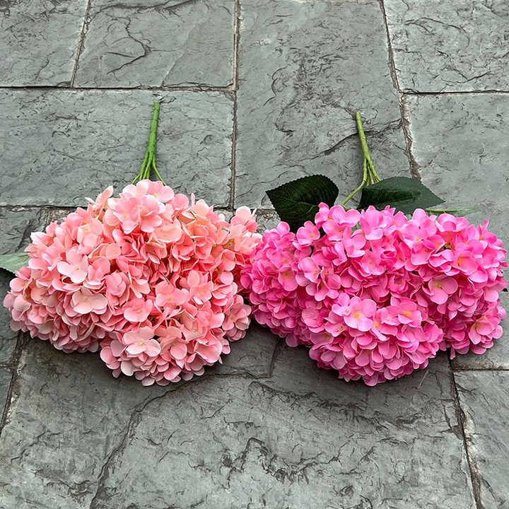 Hot Pink Deluxe Large Head Hydrangea Flowers 5 Bunch Silk Artificial ...