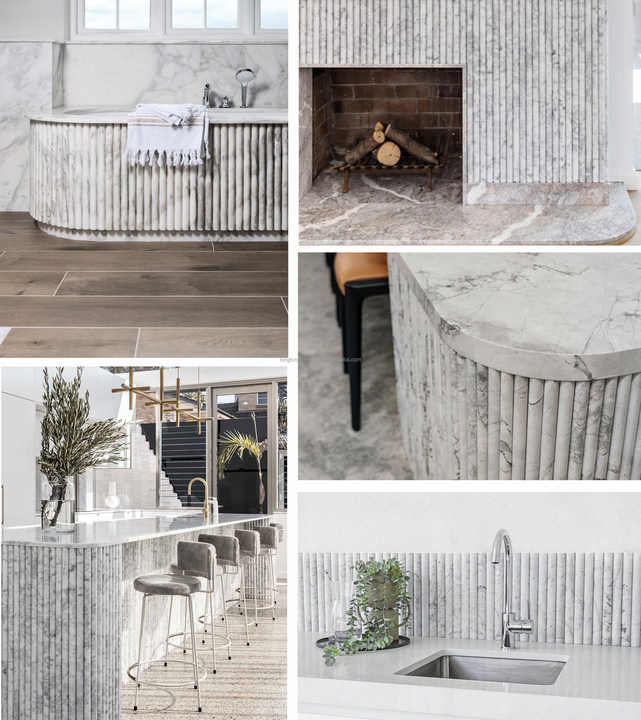 New Calacatta Green Marble Fluted Design Fireplace Surround Tile ...