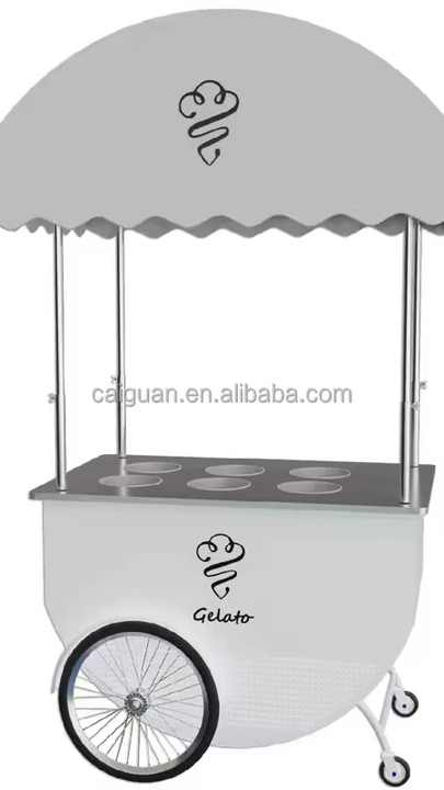 Hand Push Cart Cone Ice Cream Machine Cart with Display Freezer ...