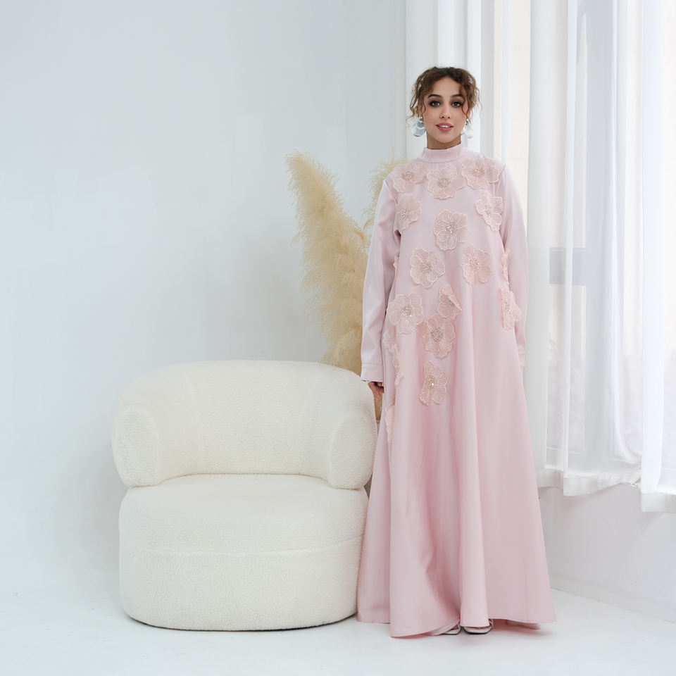 2026 Dubai Luxury Abaya 3D Flower Appliques Rhinestone Decor Modest ...