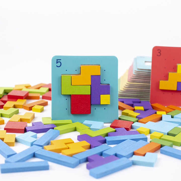 Montessori Wooden Puzzles Shape Matching Building Block Sets Children ...